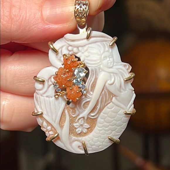 Vintage | Jewelry | Rare Michael Valitutti Mermaid Real Shell Cameo ...